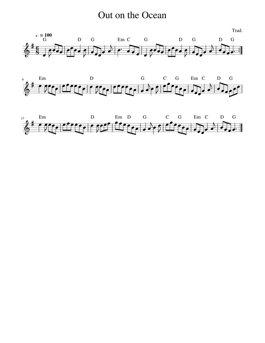 Traditional music - Out on the Ocean - piano tutorial