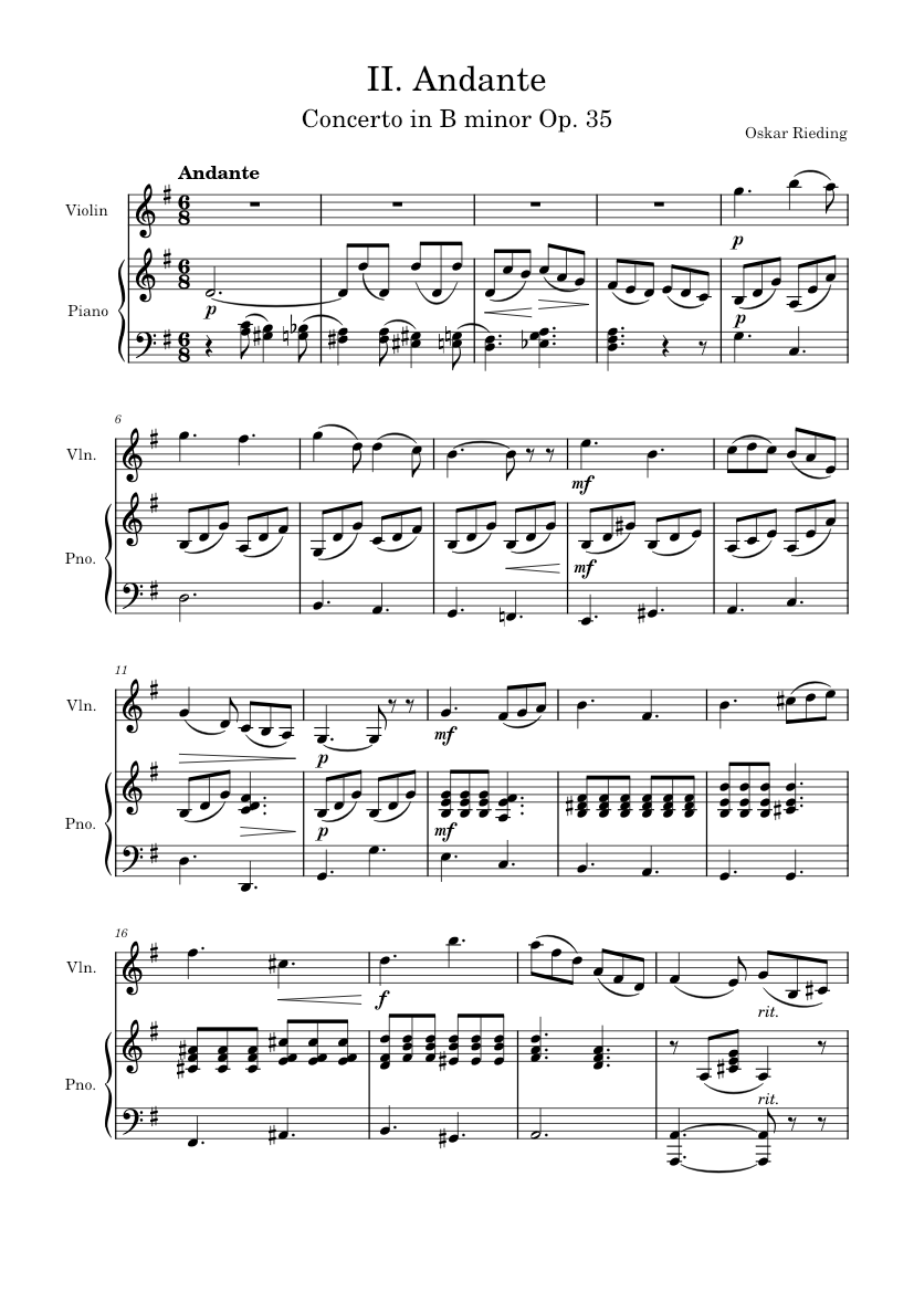 Andante, 2nd Movement of Violin Concerto No.2, Op.35 – Oskar Rieding ...
