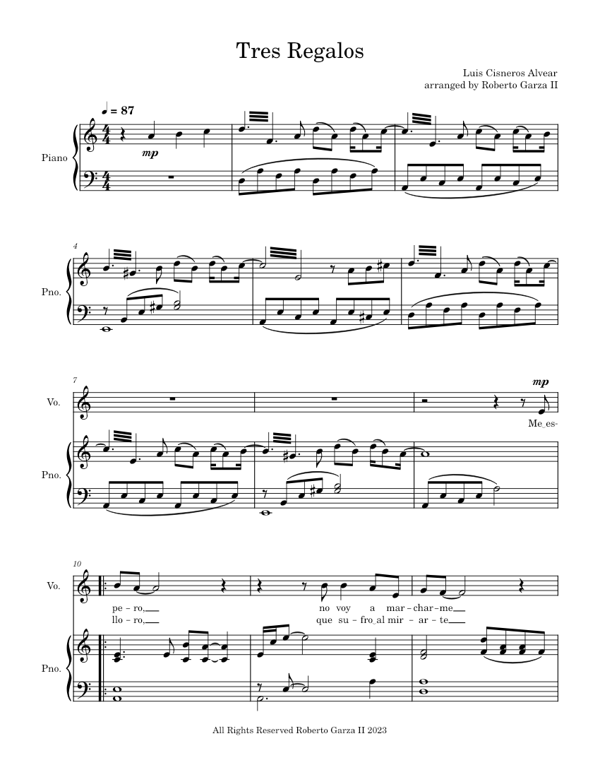 Tres Regalos – Los Dandys Tres Regalos Sheet music for Piano, Voice ...