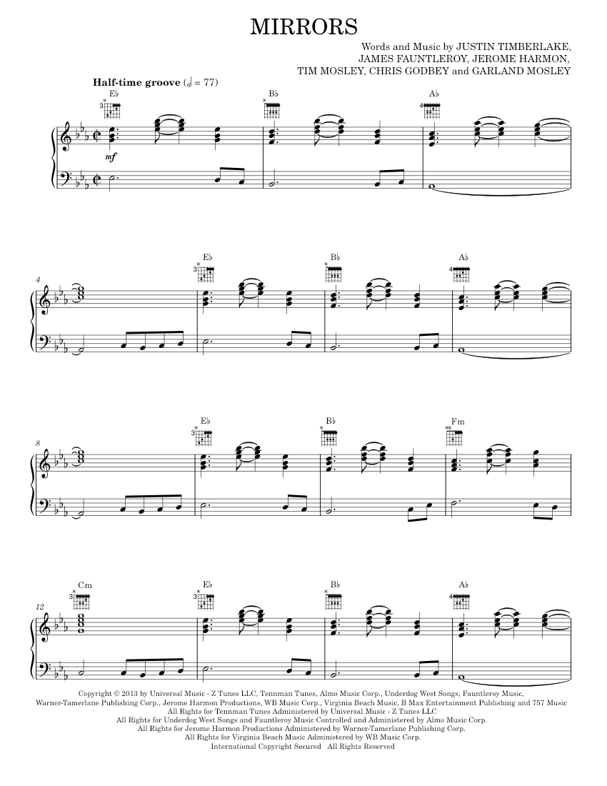 mirrors Sheet music for Piano, Vocals: Music Notes