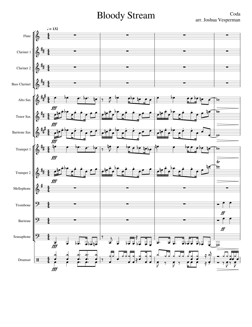 Bloody Stream Sheet music for Trombone, Mellophone, Flute, Clarinet in ...