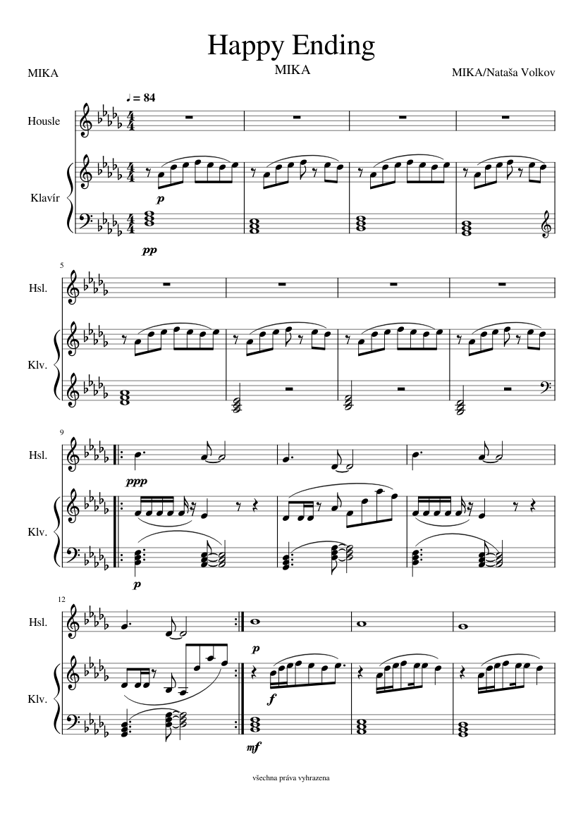 MIKA Happy Ending Piano/Violin Sheet Music for Piano, Violin (Solo ...