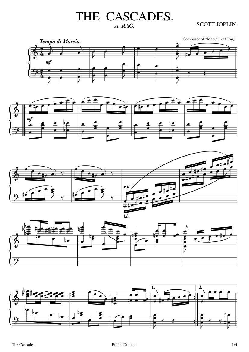 The Cascades – Scott Joplin – 1904 Sheet Music for Piano (Solo) | MuseScore.com
