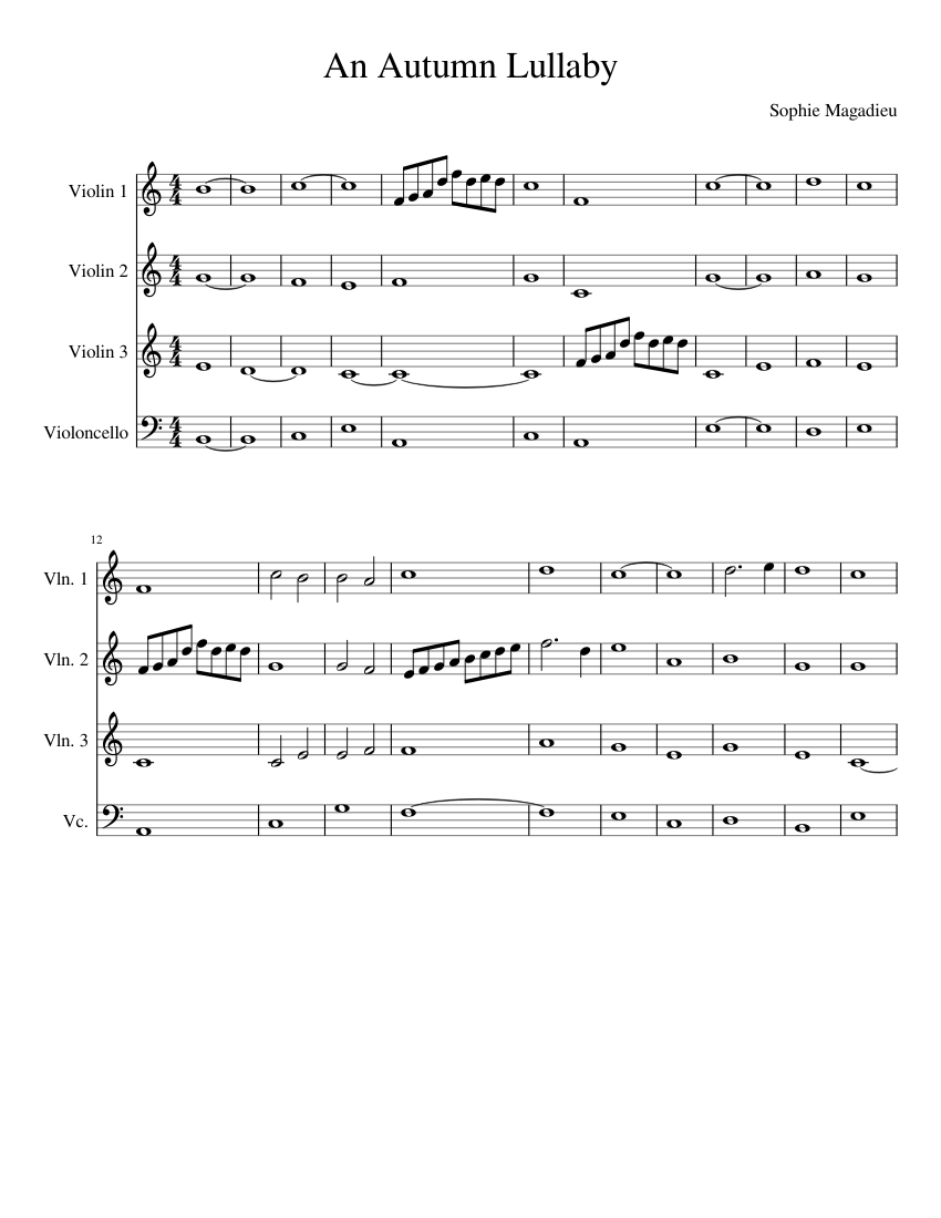 An Autumn Lullaby Sheet music for Cello, Strings group (Mixed Quartet ...