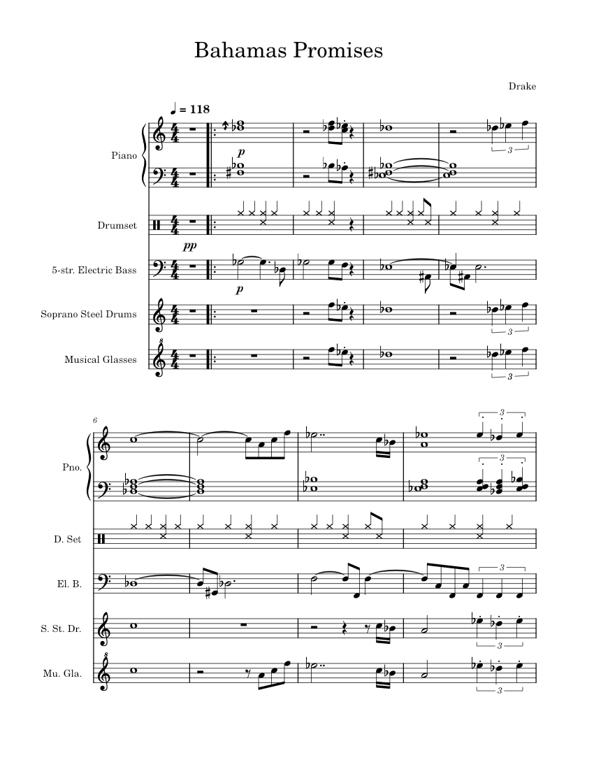 Bahamas Promises Sheet music for Piano, Drum group (Mixed Duet ...
