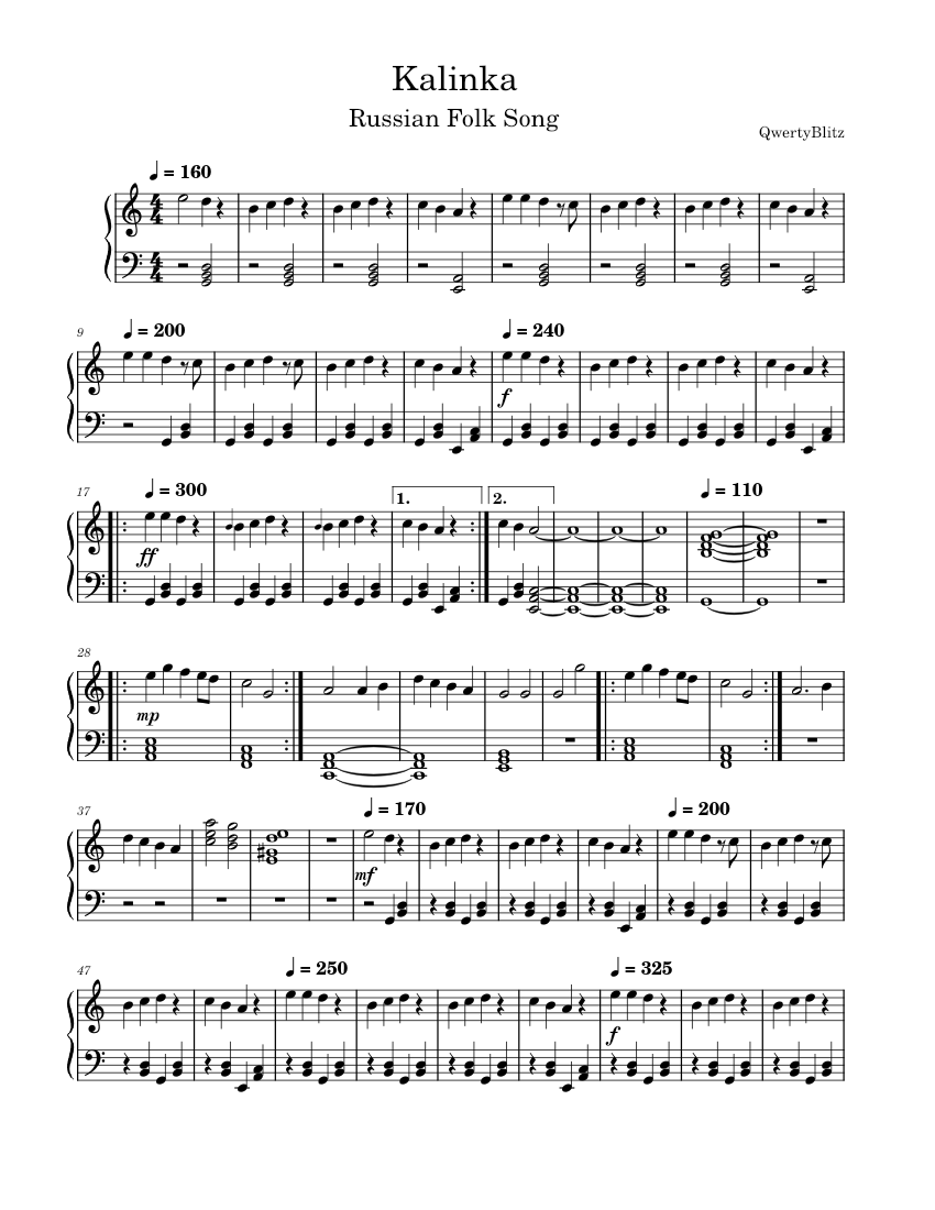 Kalinka – Iván Lariónov Kalinka - Russian Folk Song Sheet Music for Piano (Solo) Easy ...