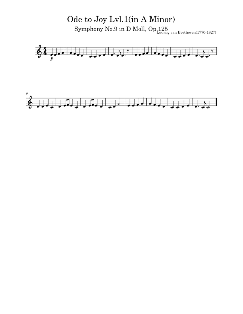 Ode to Joy, Symphony No.9 , Op.125 Lvl.1(in A Minor) – Ludwig van ...
