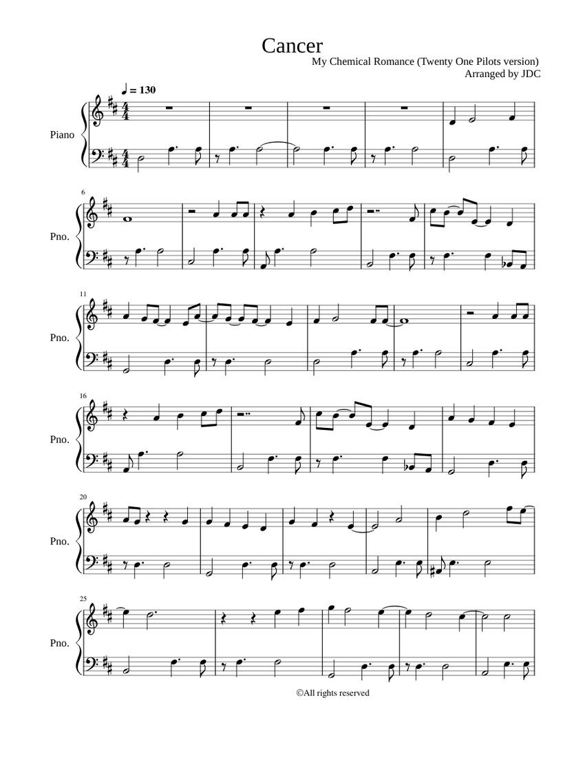Cancer – Twenty One Pilots Sheet music for Piano (Solo) | Musescore.com