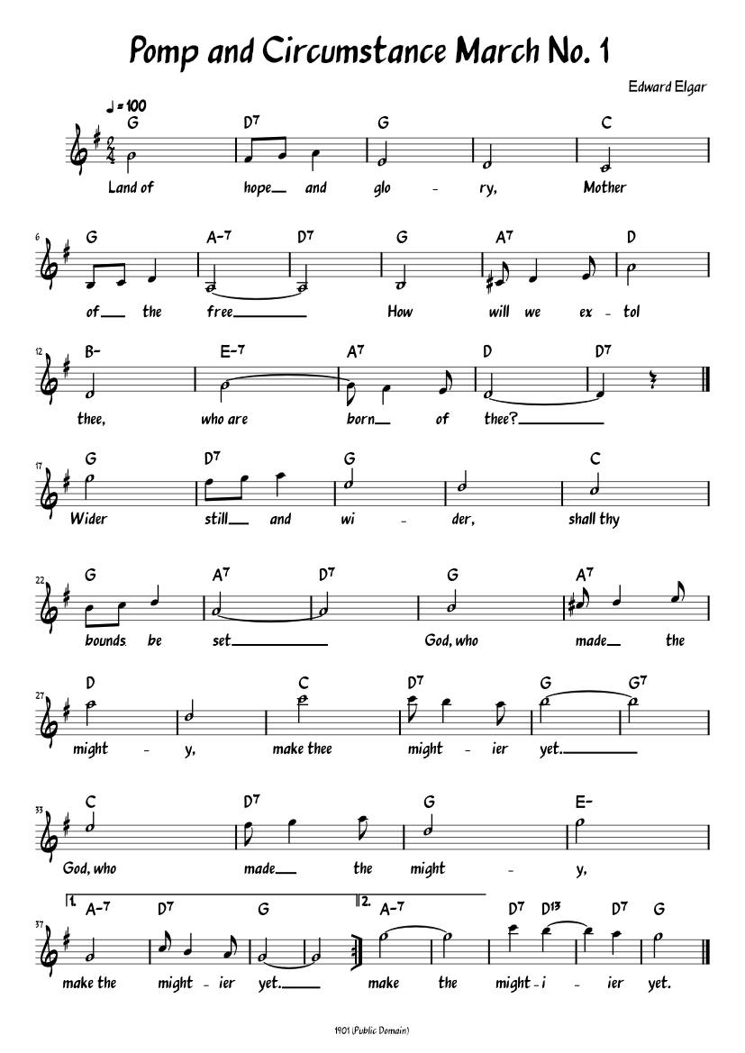 Pomp and Circumstance March No.1, Op.39 No.1 (Lead sheet with lyrics ) Sheet music for Piano ...
