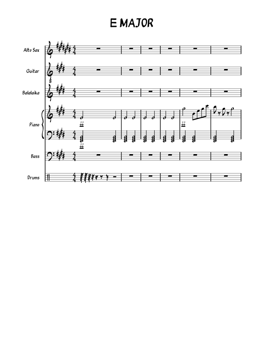 E_MAJOR Sheet music for Piano, Trumpet (In B Flat), Trombone, Drum ...