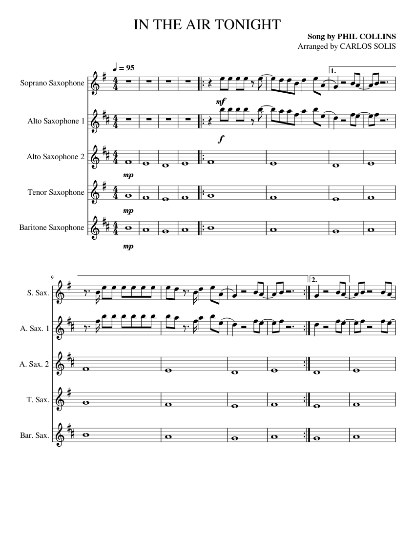 IN THE AIR TONIGHT by CARLIT0CHURRIT0 Sheet music for Saxophone alto ...