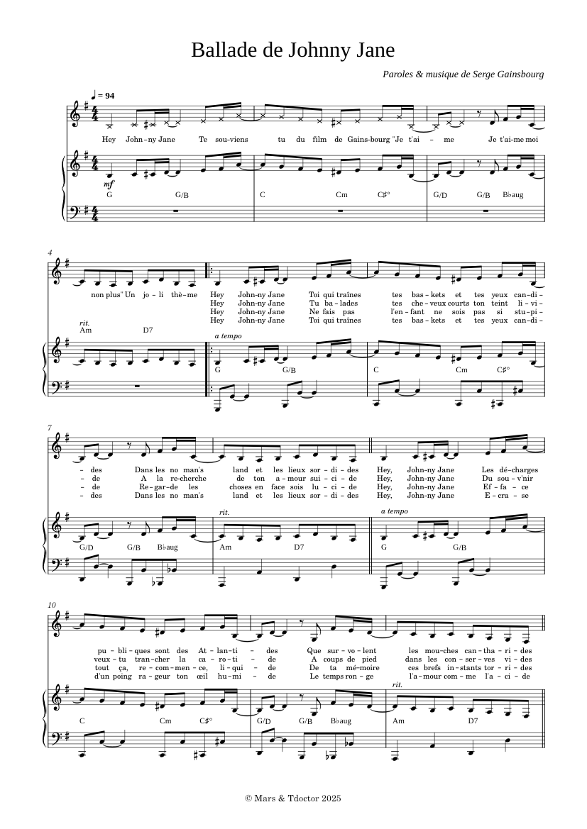 Ballade de johnny jane – Serge Gainsbourg Ballade de johnny jane, Jane ...