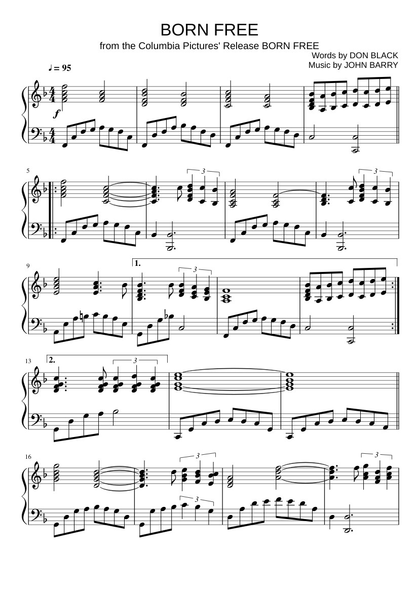 Born Free Sheet Music for Piano (Solo) Easy | MuseScore.com