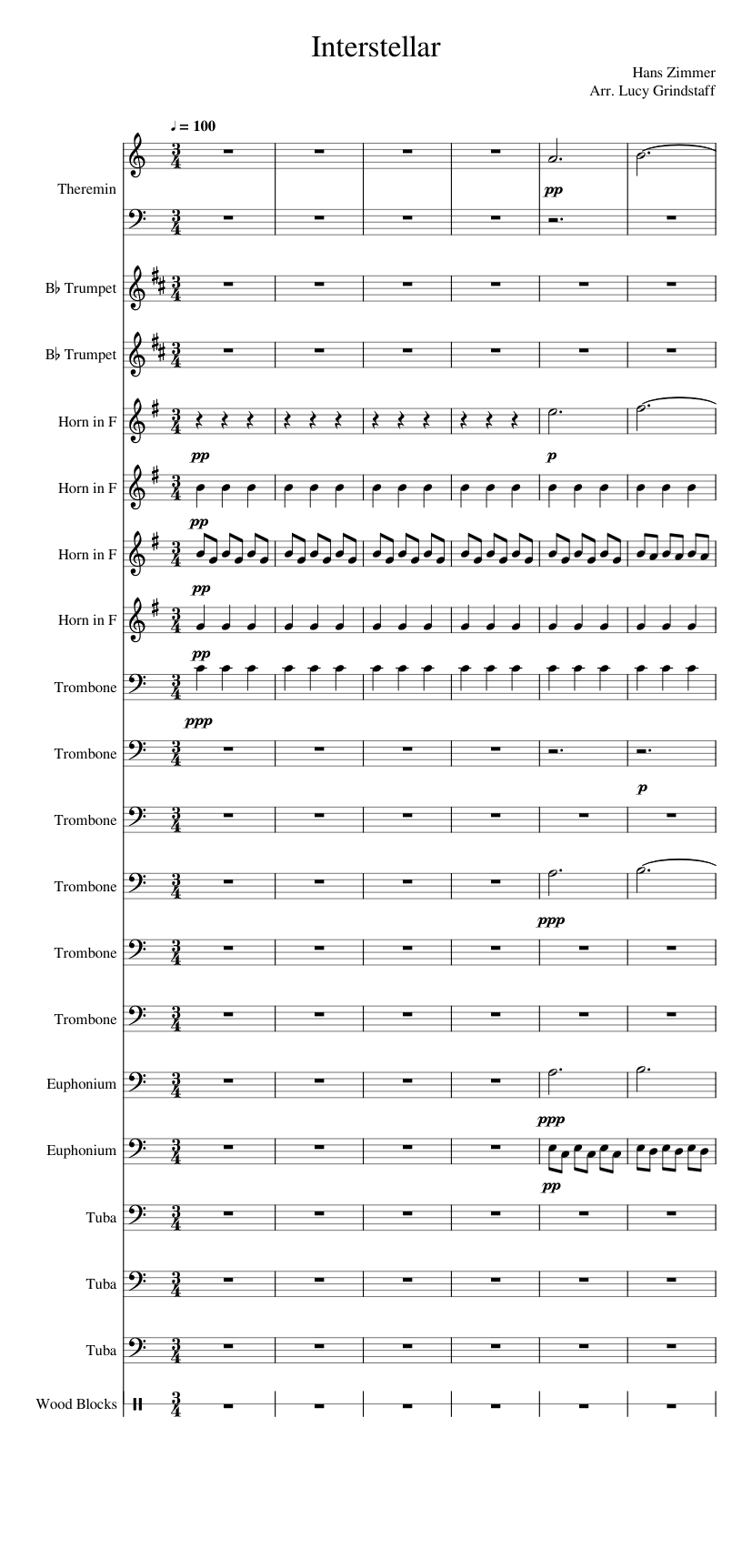 Interstellar Sheet music for Trombone, Euphonium, Tuba, Trumpet in b ...