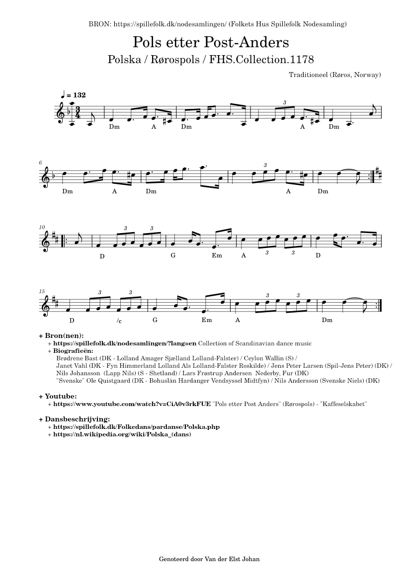 Pols etter Post-Anders (Rørospols) (FHS.Collection.1178) Sheet music ...