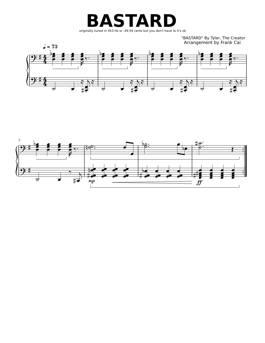 Bastard – Tyler, The Creator Sheet Music for Piano (Solo) easy ...
