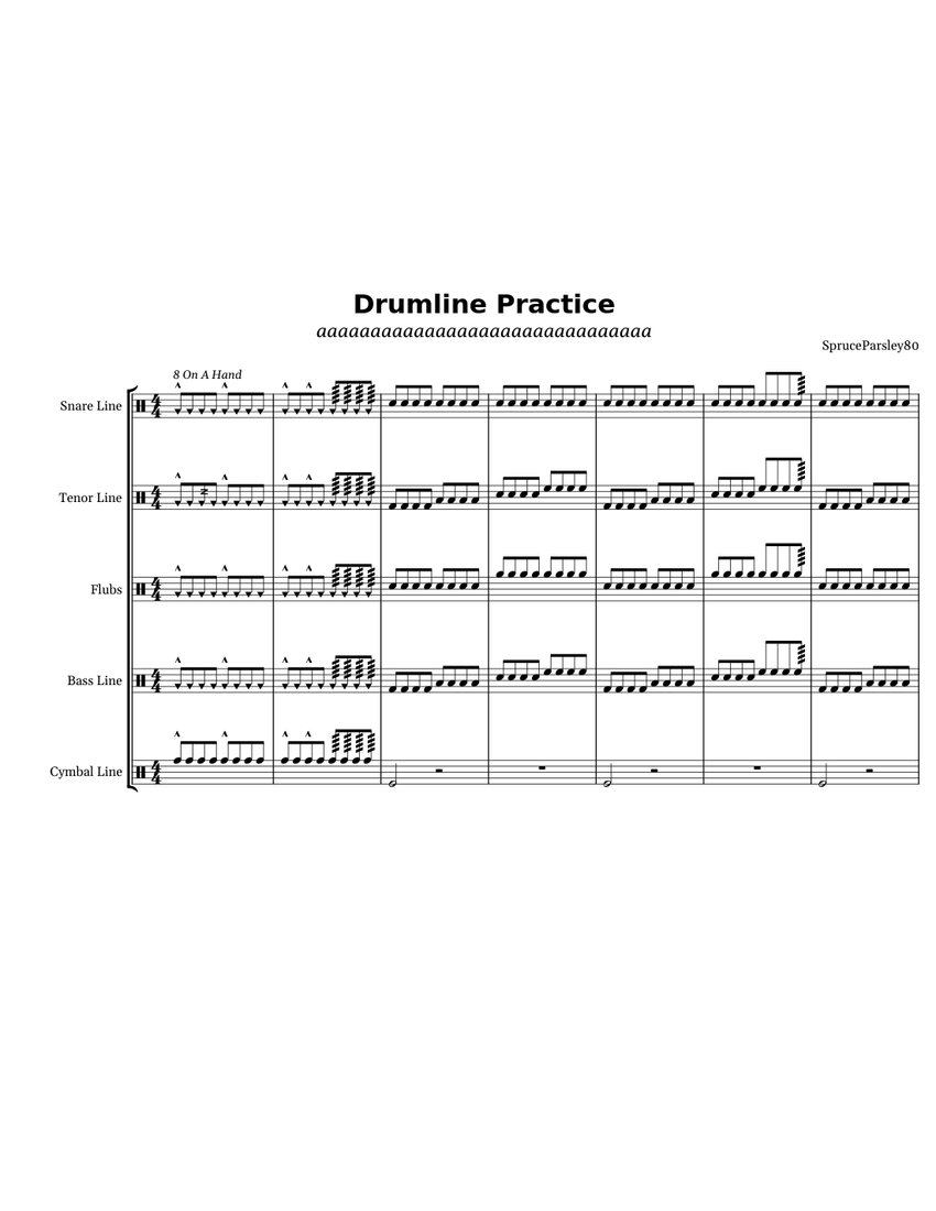 Drumline Practice Sheet music for Snare drum, Crash, Tenor drum, Bass ...