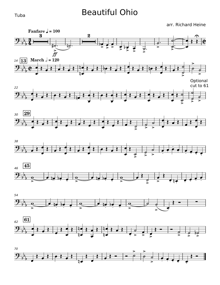 Beautiful Ohio - Richard Heine Sheet music for Tuba (Solo) | Musescore.com