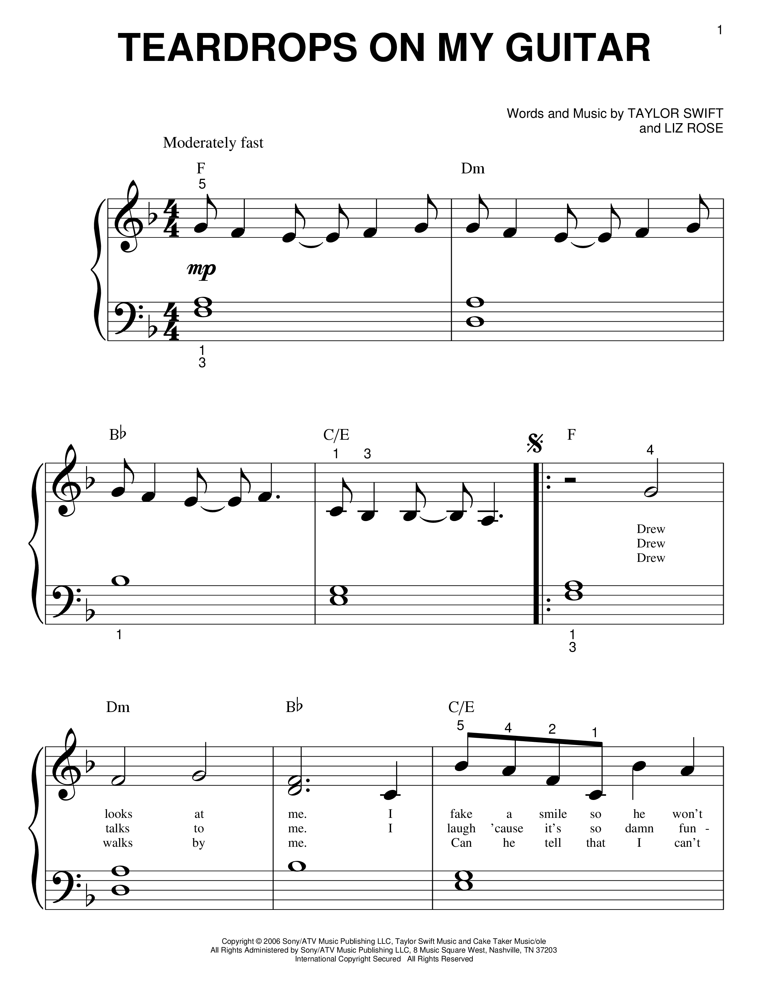 teardrops on my guitar Sheet music for Piano by Taylor Swift Official ...