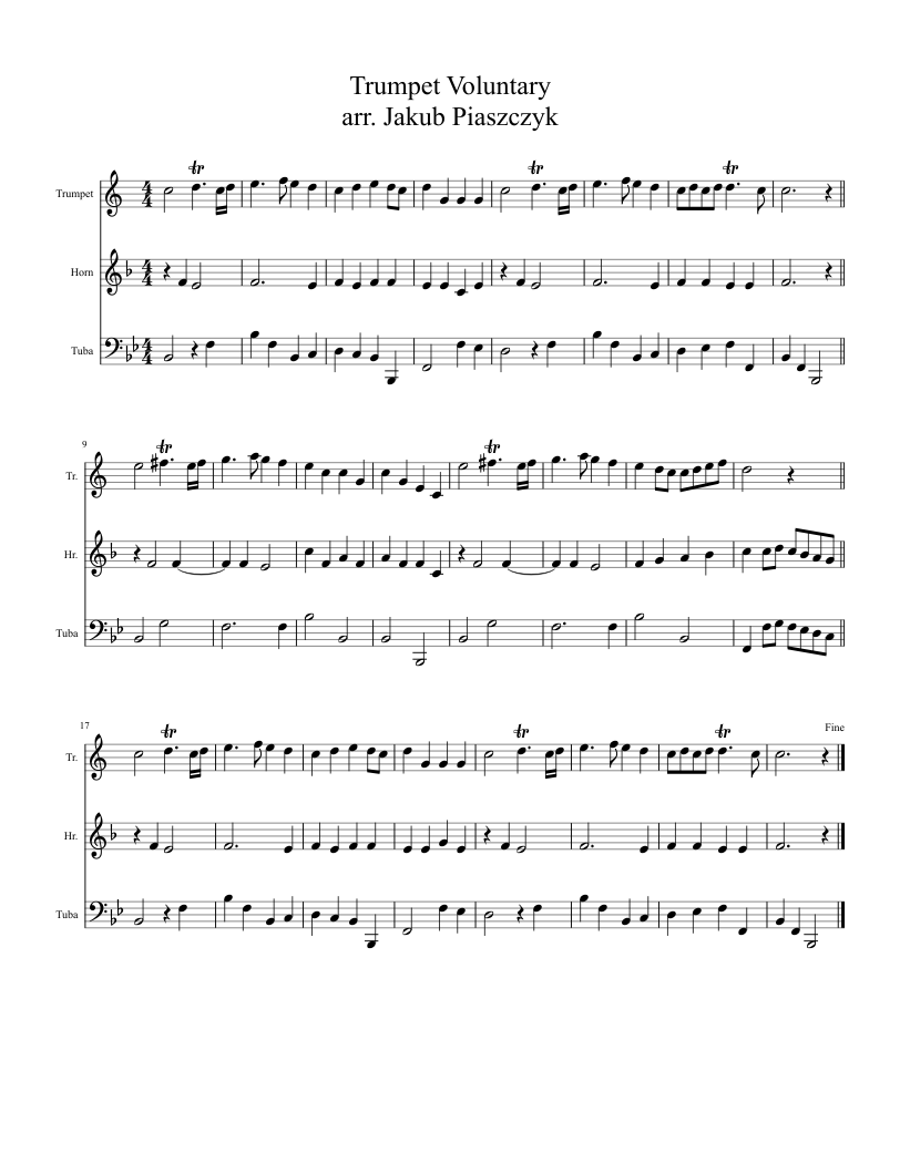 Trumpet Voluntary Sheet Music for Tuba, Trumpet other (Brass Duet) | MuseScore.com