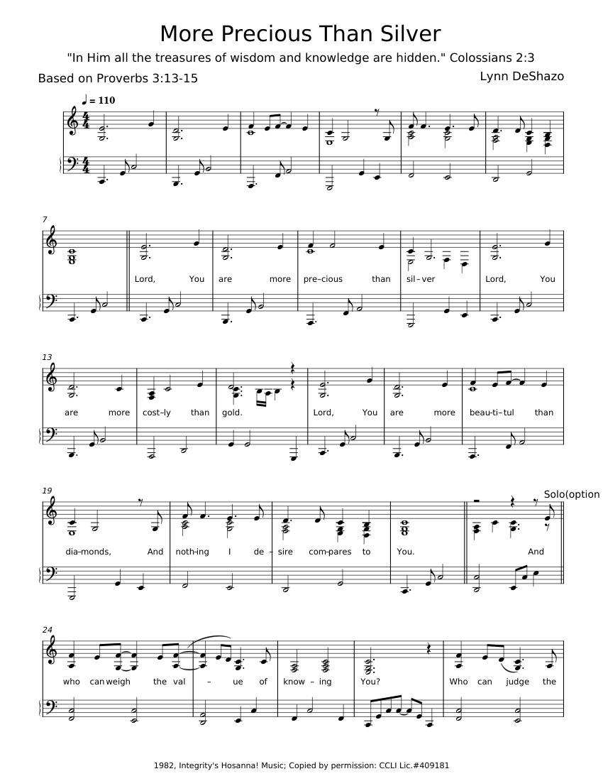 More precious than silver - Lynn DeShazo Sheet music for Piano (Piano ...