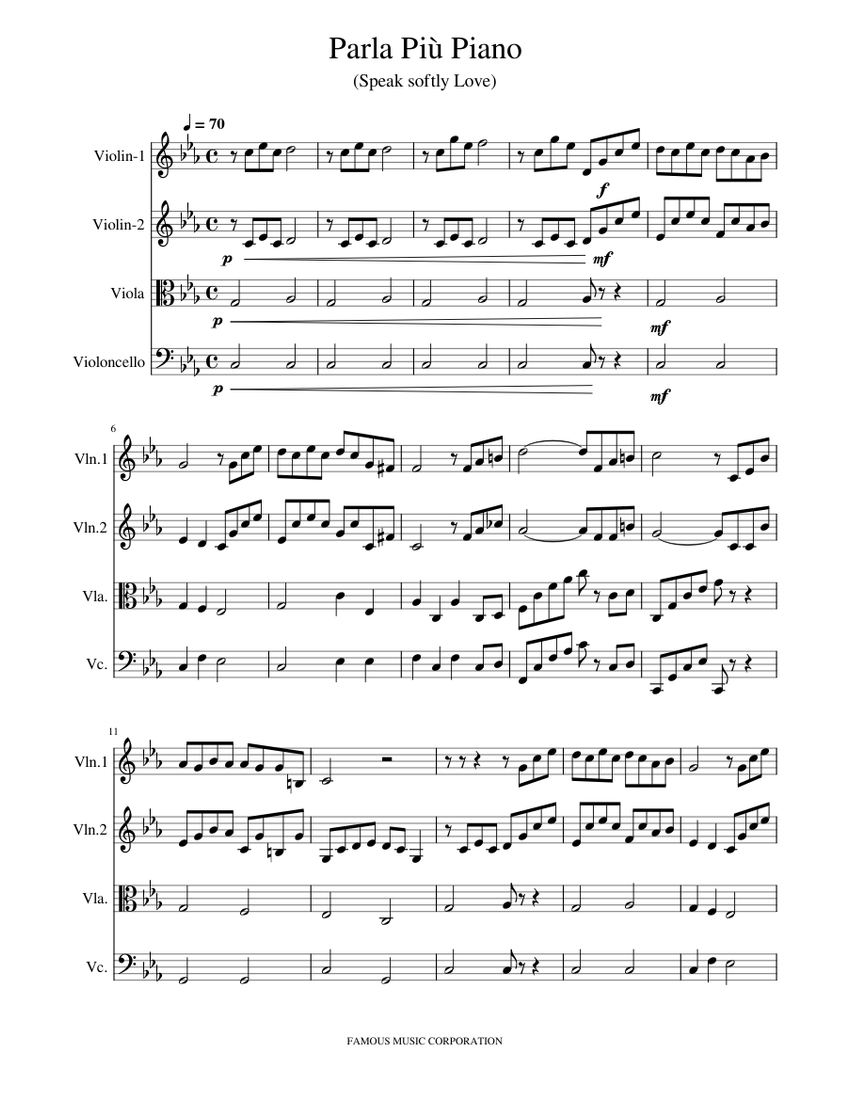 Parla piu piano – Nino Rota Parla Più Piano Sheet music for Violin ...