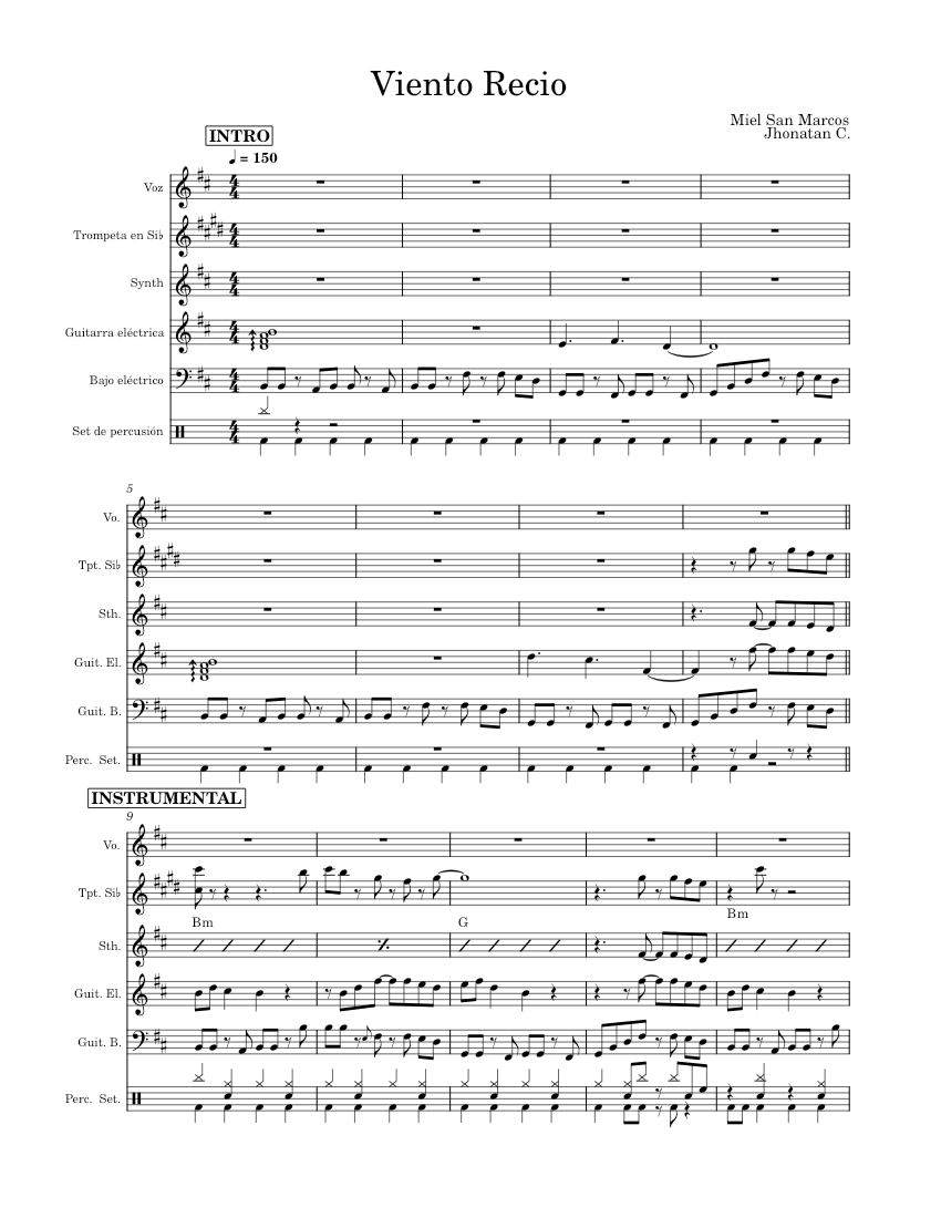 Viento_Recio-MSM Sheet music for Piano, Guitar, Bass guitar, Drum group ...