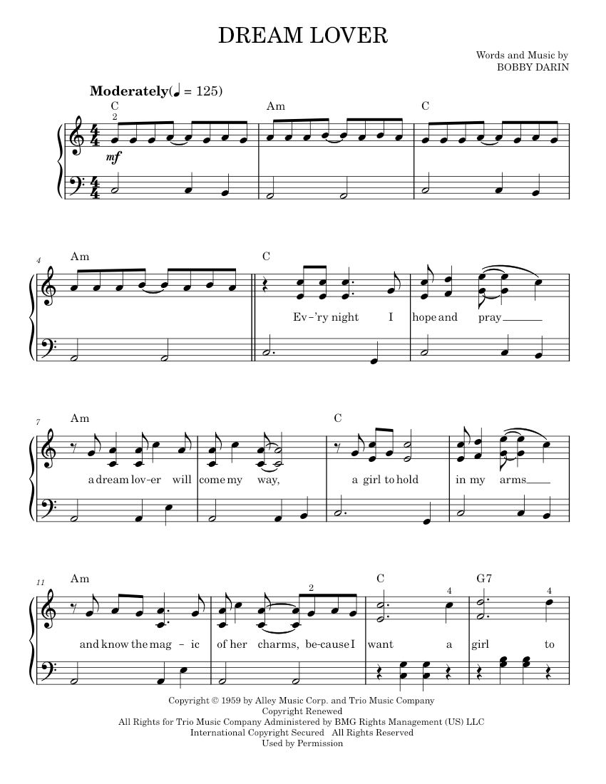 dream lover Sheet music for Piano by Bobby Darin Official | MuseScore.com
