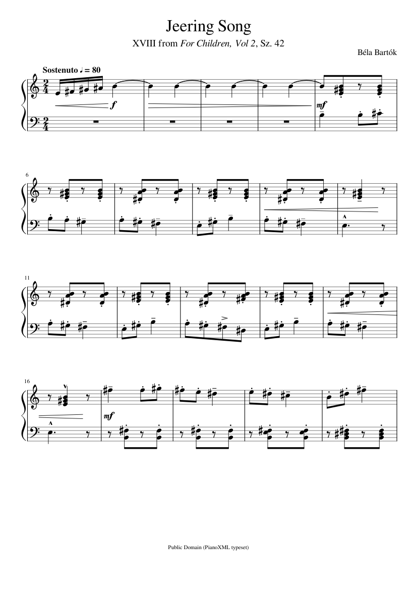 Bartok: Jeering Song (No. 18 from For Children, Sz. 42) Sheet music for ...