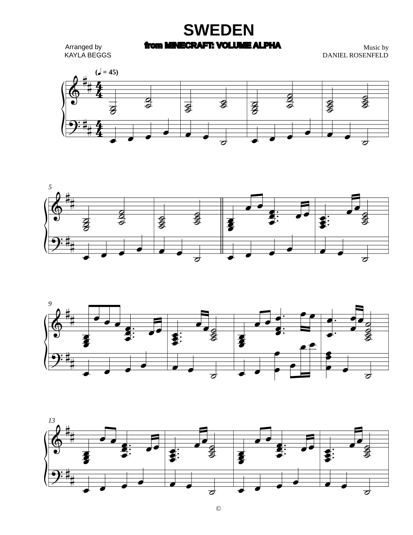 Sweden – C418 Sheet Music for Piano (Solo) | MuseScore.com