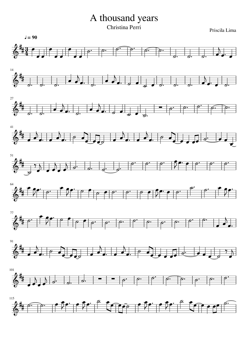 A thousand years Sheet music for Violin (Solo) | Musescore.com