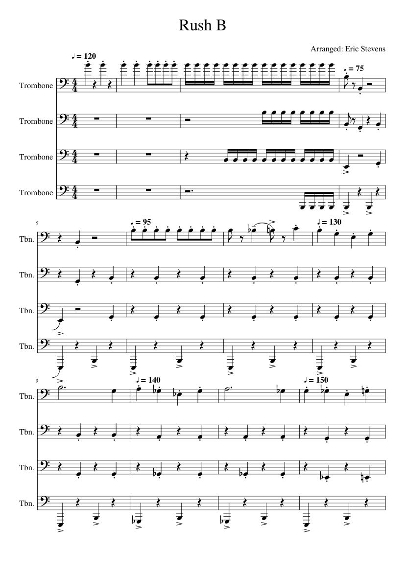 Rush B Trombone Quartet Sheet music for Trombone (Brass Quartet ...