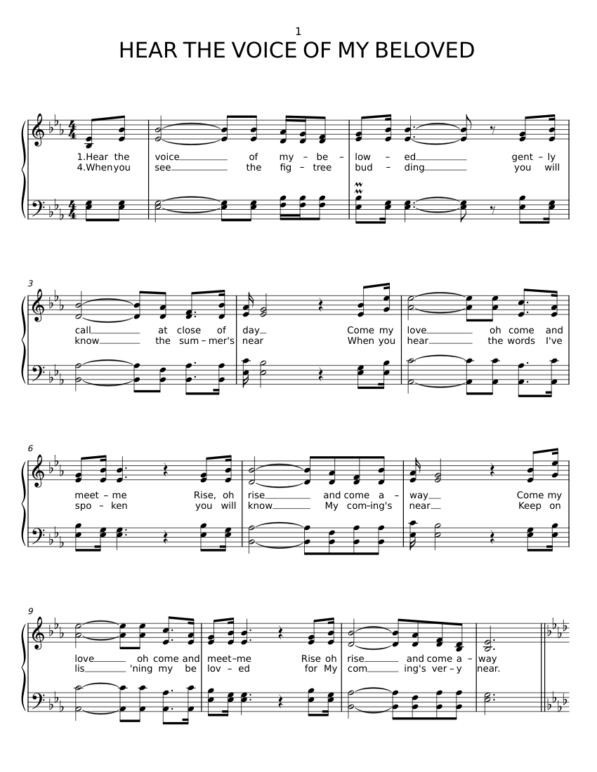 HEAR THE VOICE OF MY BELOVED Sheet music for Piano (Solo) Easy | Musescore.com