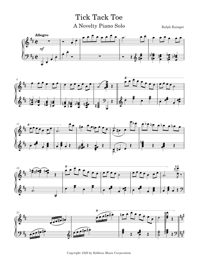Tick Tack Toe (1929) Sheet music for Piano (Solo) | Musescore.com