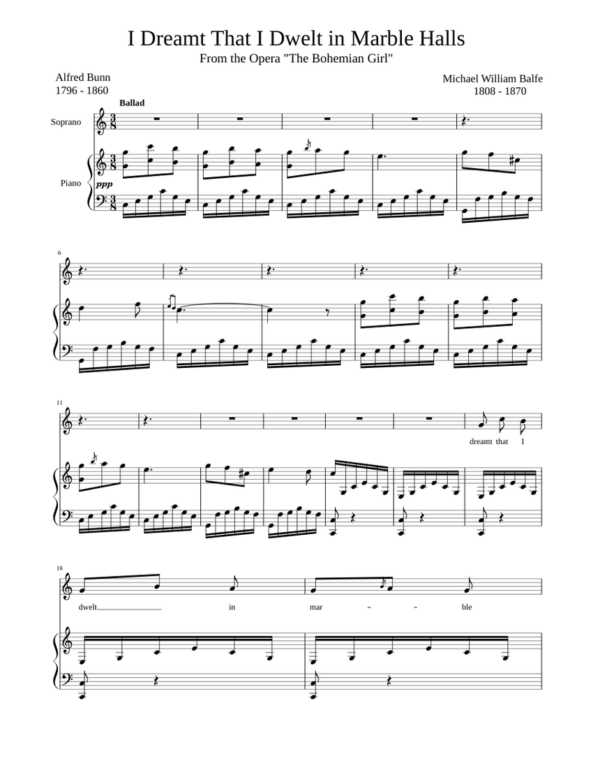 I Dreamt That I Dwelt in Marble Halls Sheet music for Piano (Solo ...
