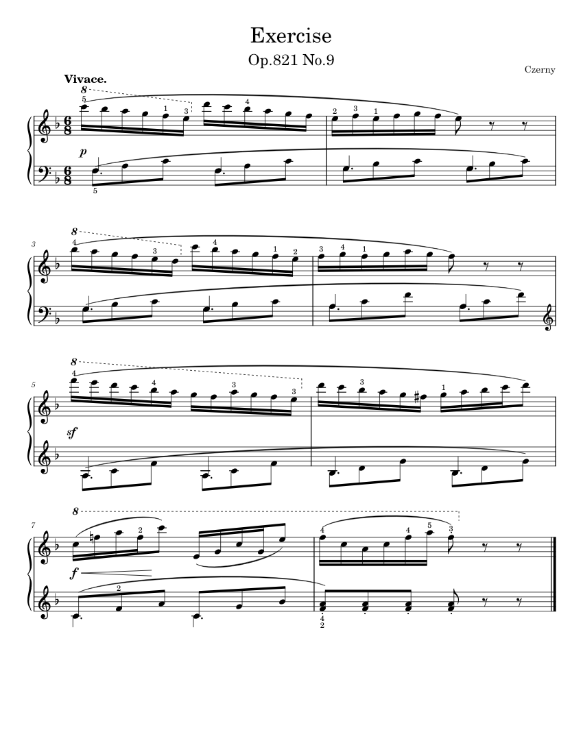 Exercise Op.821 No.9 - Czerny Sheet music for Piano (Solo) Easy ...