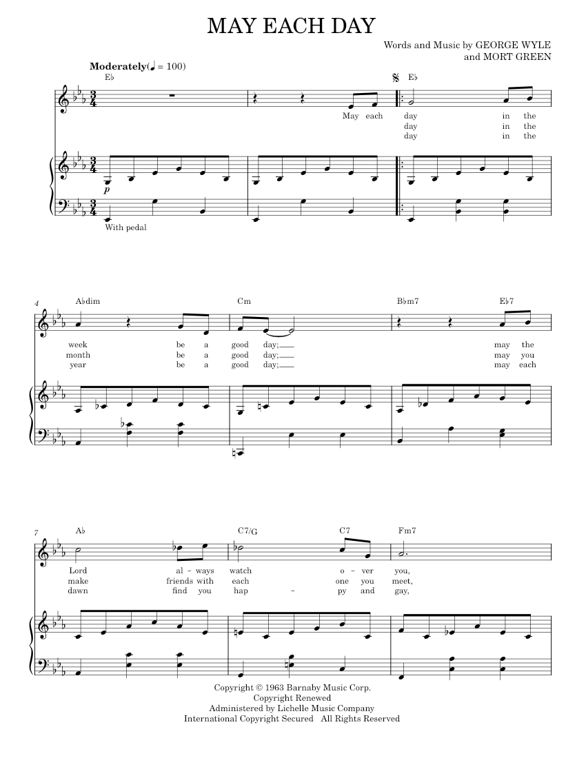 Play Official version of May Each Day sheet music by Andy Williams for Piano, Vocals | MuseScore.com