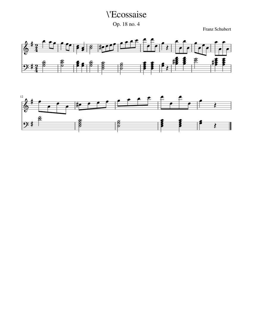 Franz Schubert - \'Ecossaise Sheet music for Piano (Piano Duo ...