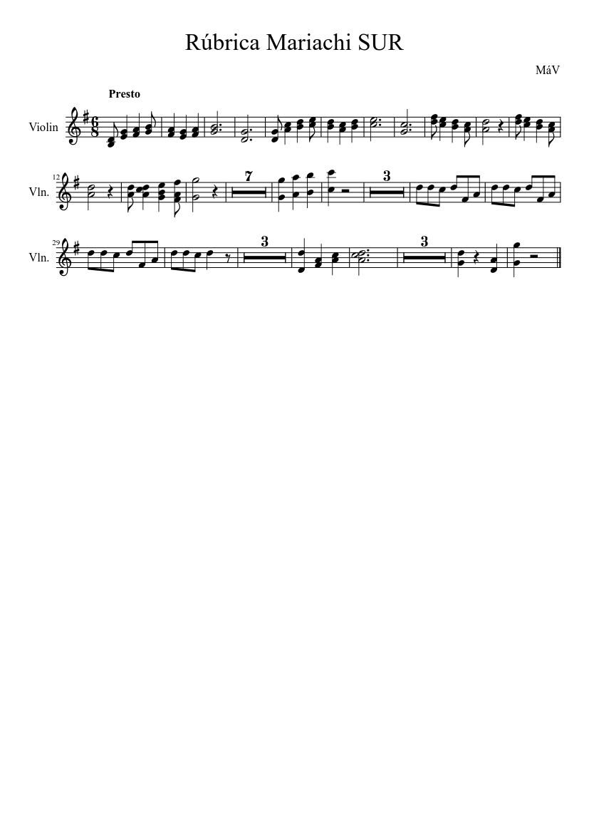 Mariachi Violin Sheet Music