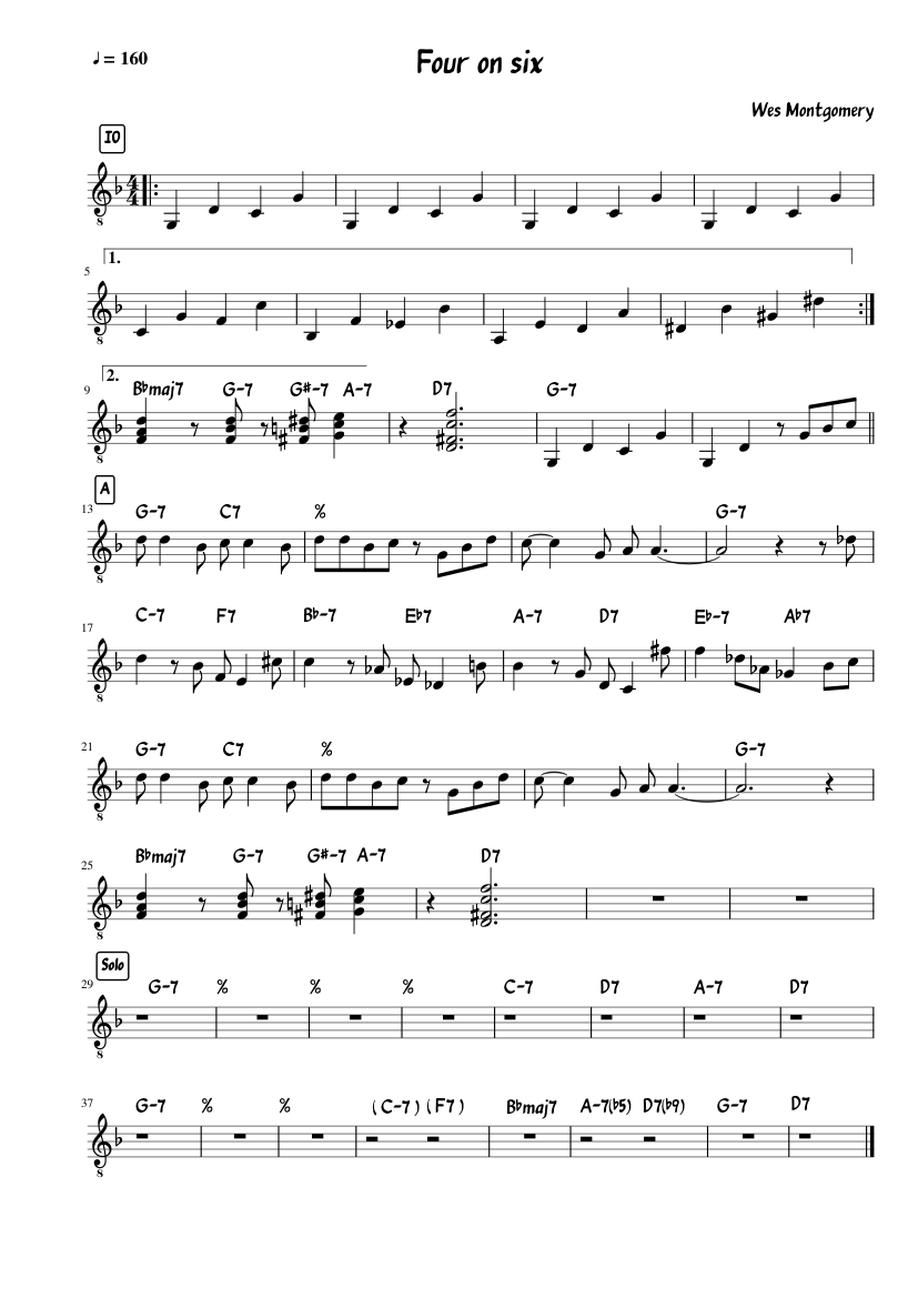 Four on six Sheet Music with Chords for Guitar (Solo) | MuseScore.com
