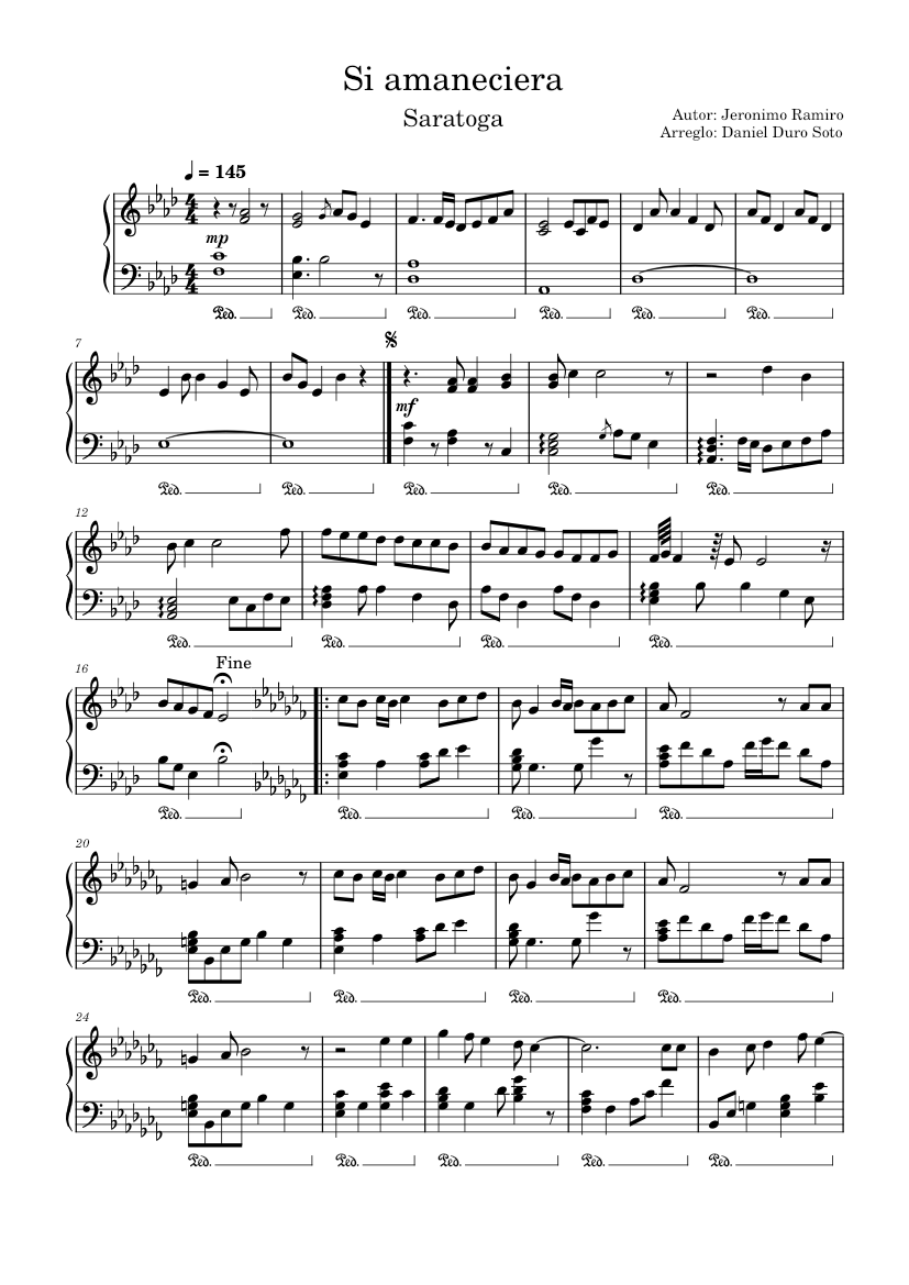 Si amaneciera - Saratoga – Jero Ramiro Sheet Music for Piano (Solo ...