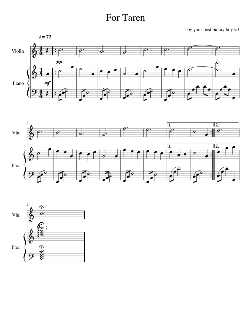 For Taren Sheet music for Piano, Violin (Solo) | Musescore.com