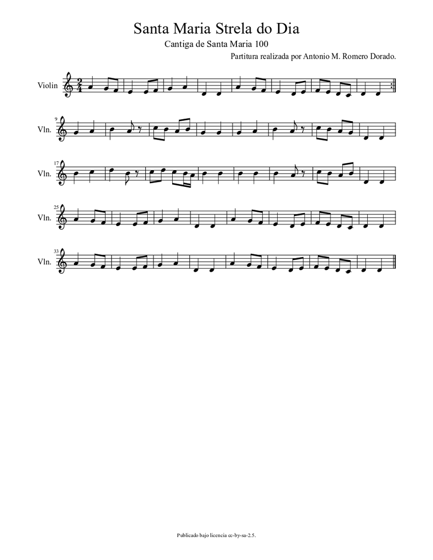 Santa Maria Strela do Dia Sheet music for Violin (Solo) | Musescore.com
