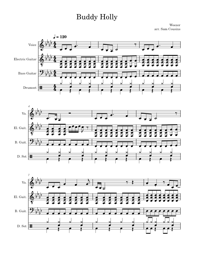 Buddy Holly – Weezer Sheet music for Vocals, Guitar, Bass guitar, Drum group (Mixed Quartet ...