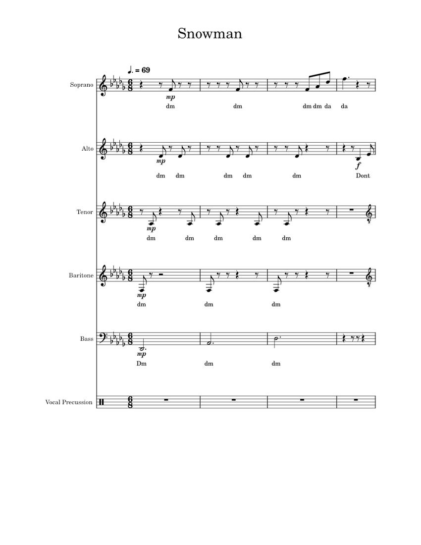 Snowman – Sia Acappella Arrangment Sheet music for Piano, Drum group (A ...