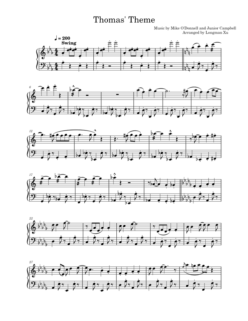 Thomas' Theme – Mike O'Donnell and William Campbell Sheet music for ...