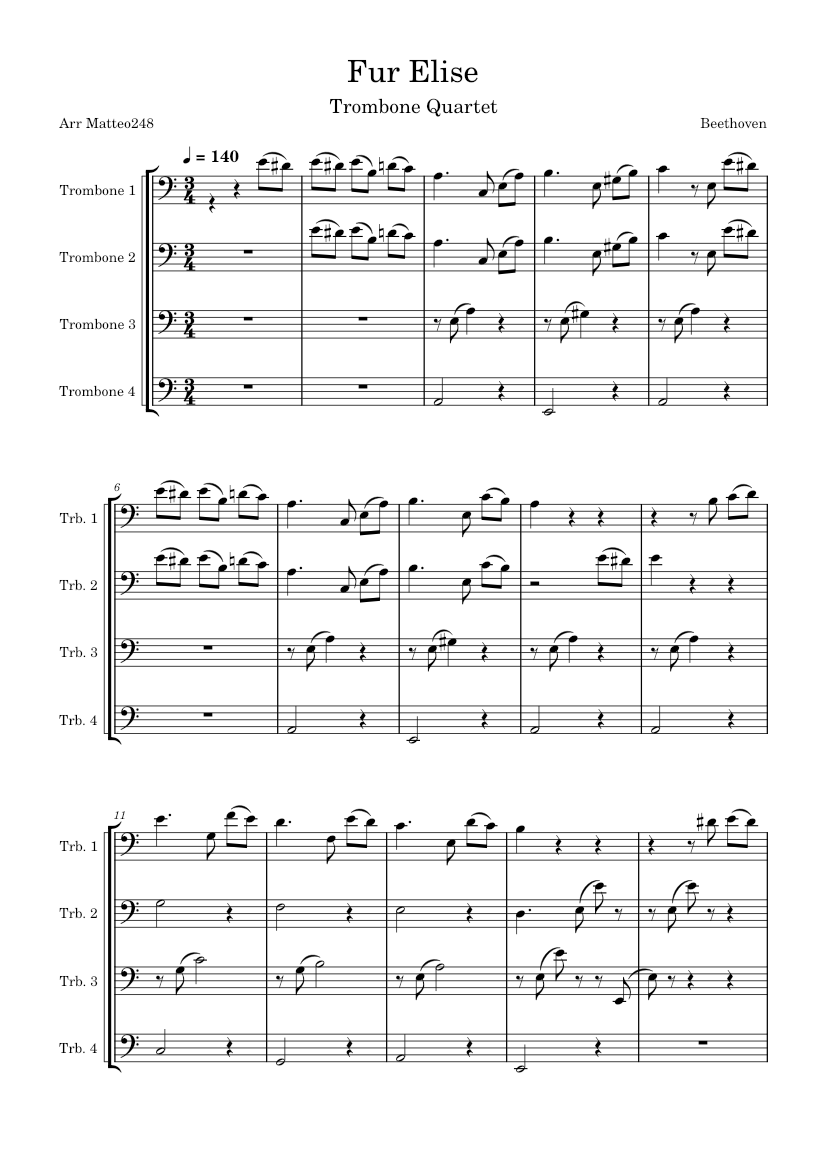 Für Elise – Ludwig van Beethoven Fur Elise Sheet Music for Trombone ...