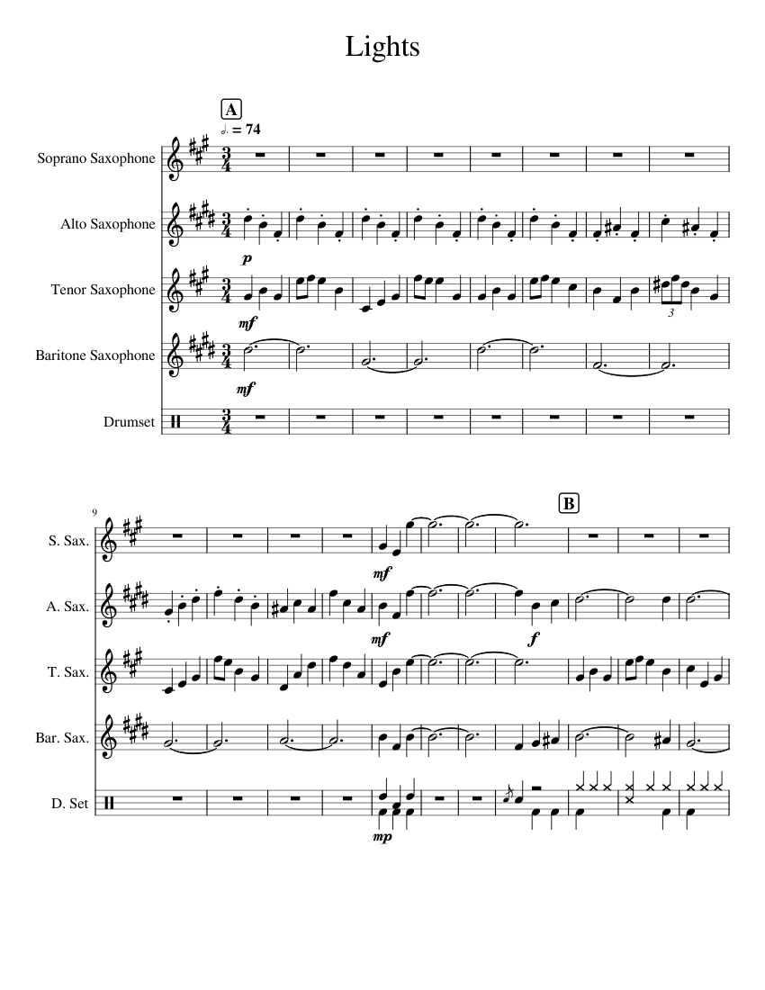 Lights Sheet music for Saxophone alto, Saxophone tenor, Saxophone ...