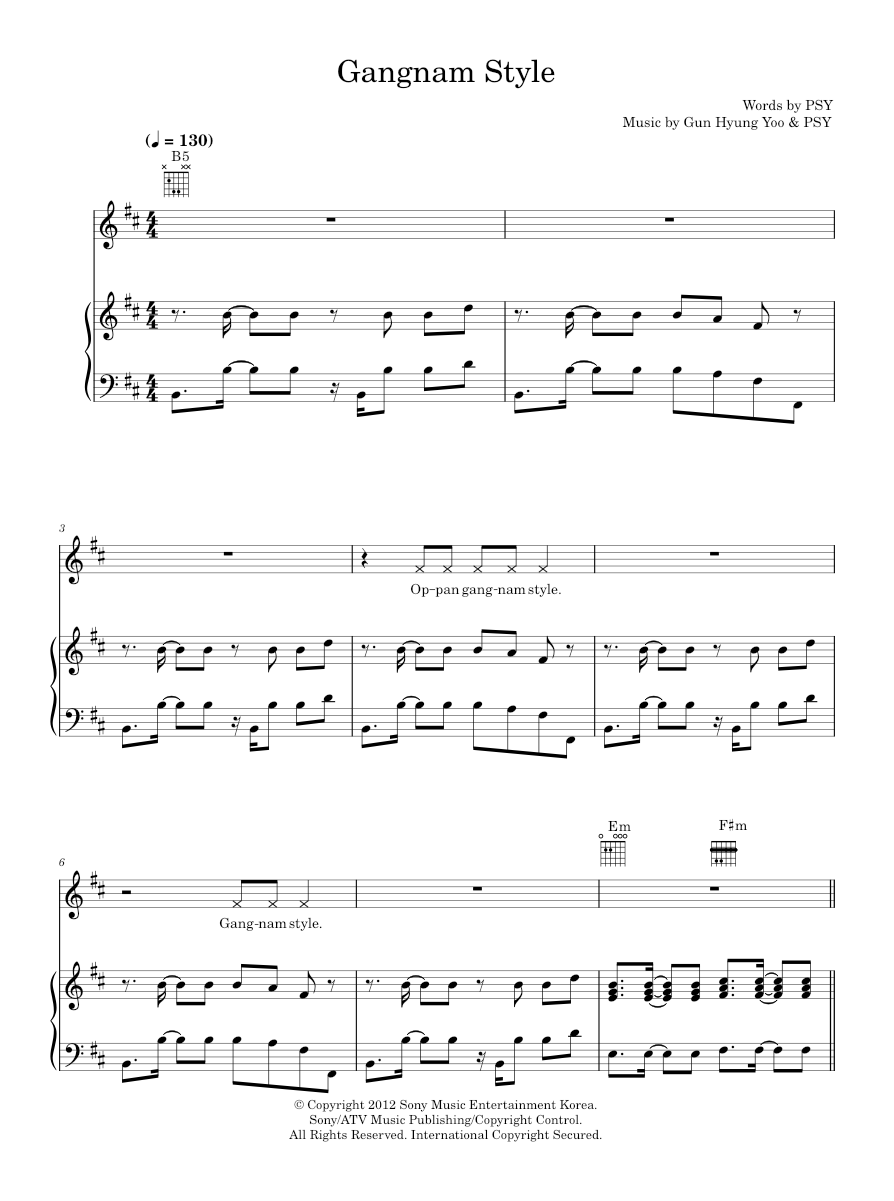 Play Official version of Gangnam style Sheet Music by PSY for Piano ...