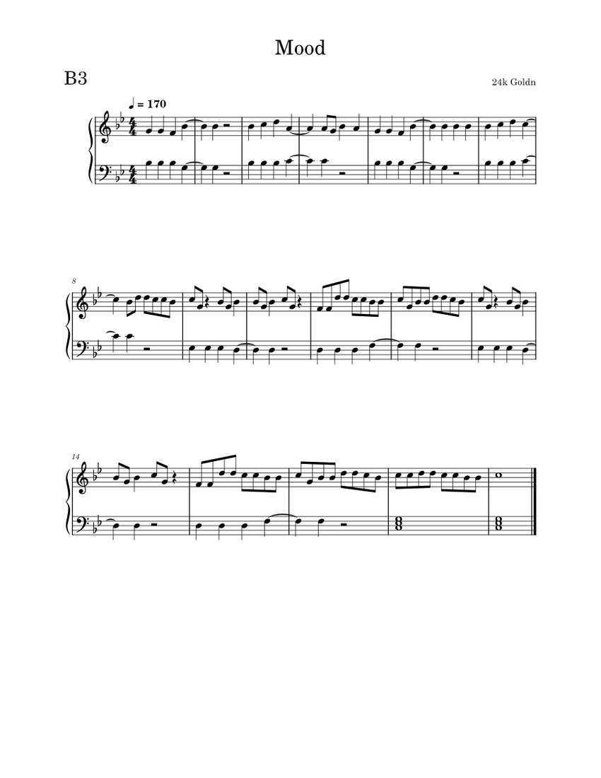 Mood – 24k Goldn Sheet music for Piano (Solo) Easy | Musescore.com